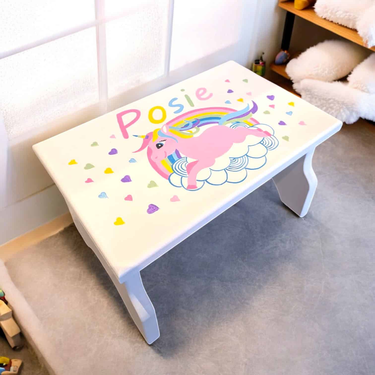 Personalized Stool - Unicorn & Rainbow - You Name It Baby!
